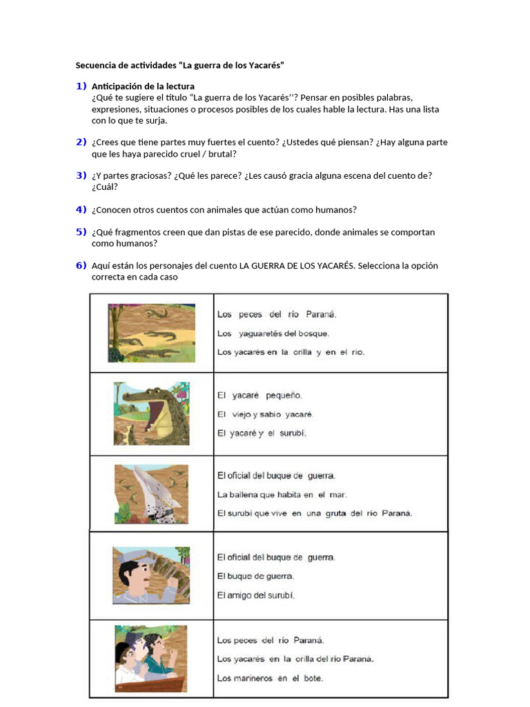 Secuencia de Actividades La Guerra de Los Yacares | PDF