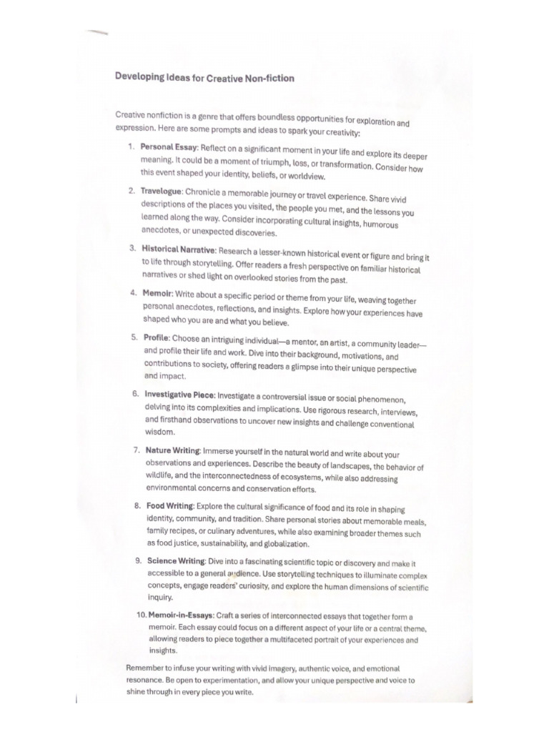 Developing Ideas For Creative Non Fiction | PDF