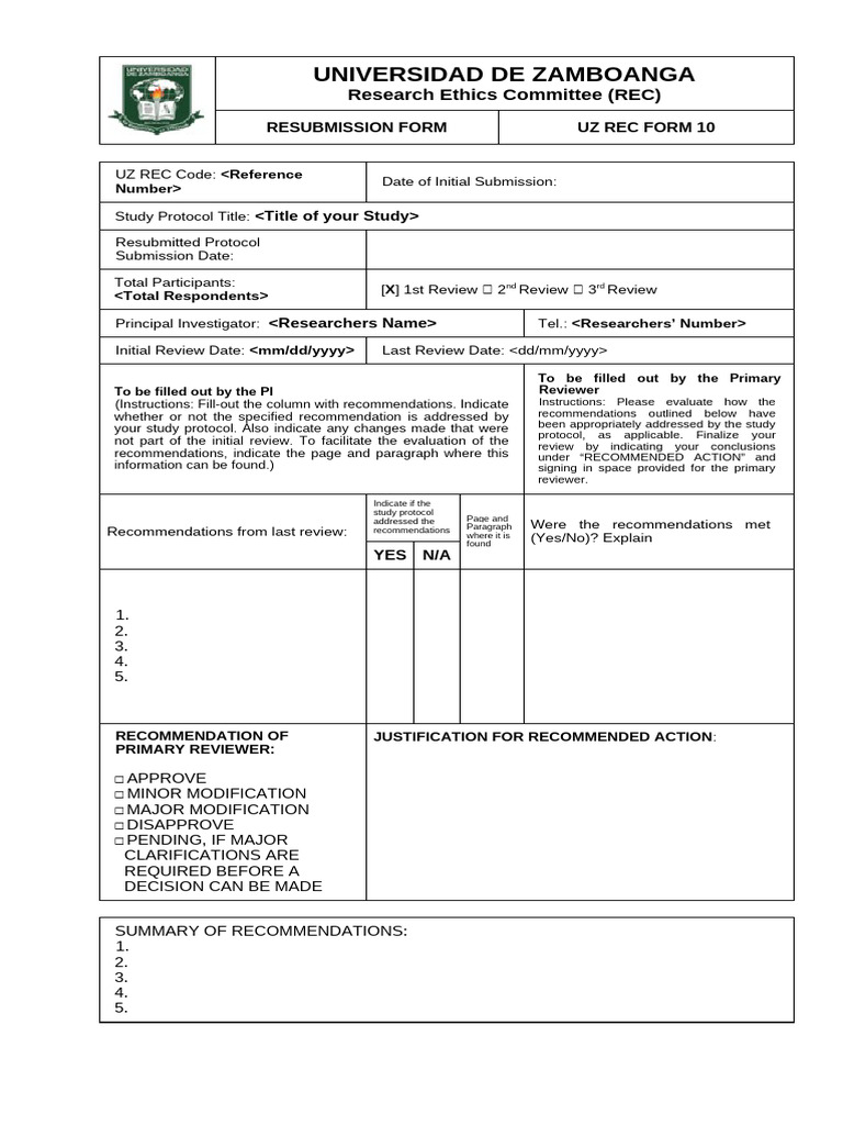 (Reference Number) UZ REC Form #10-Resubmission | PDF