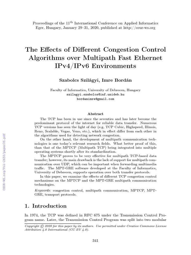 The Effects of Different Congestion Control Algorithms Over Multipath Fast Ethernet Ipv4/Ipv6 ...