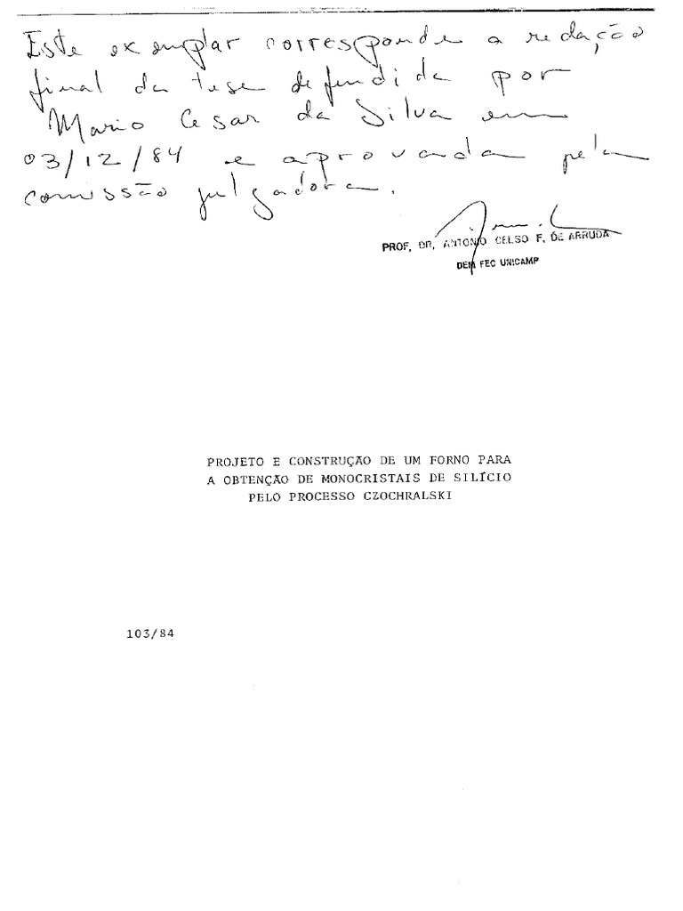 Silva M C Mest Unicamp 1984 Projeto e Construção de Um Forno para A ...