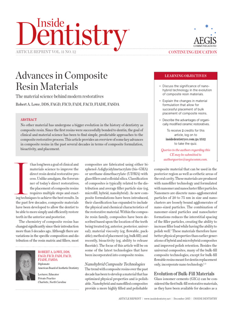 Composite Resin Materials Article US Inside Dentistry | PDF | Dental ...