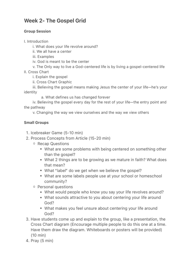 Week 2 - The Gospel Grid | PDF