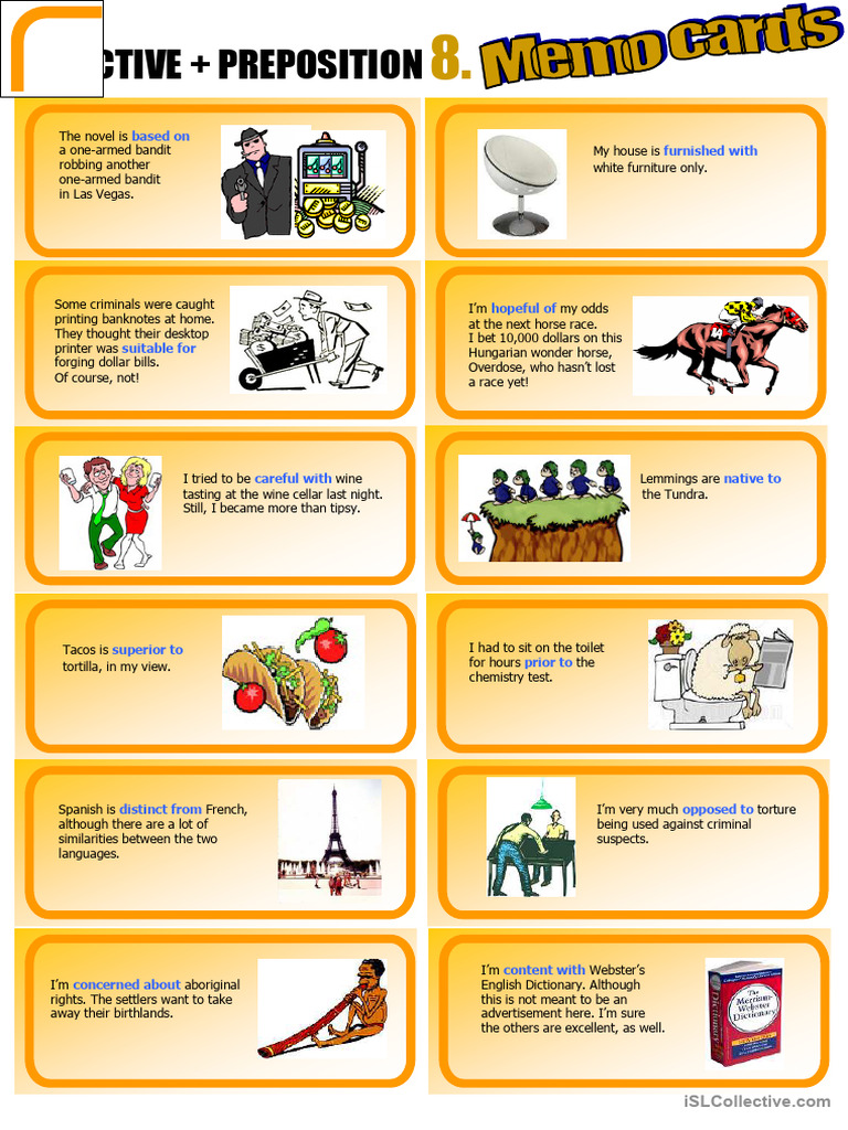 Adjective + Preposition - Memos 8. | PDF