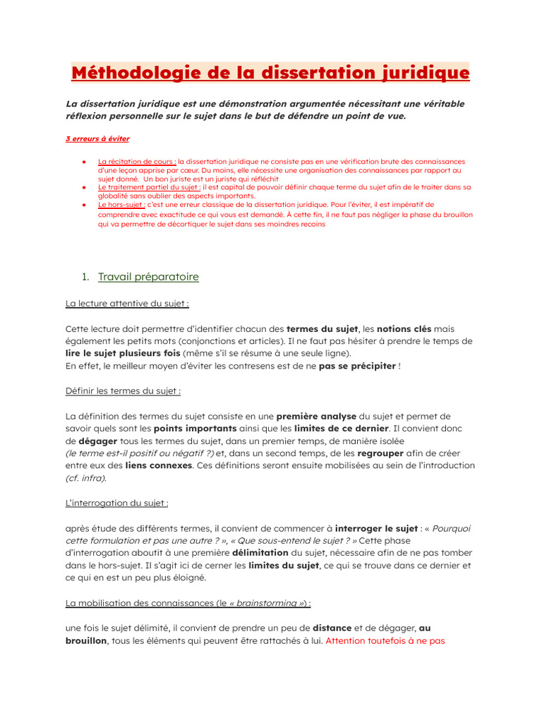 Methodologie de La Dissertation Juridique | PDF