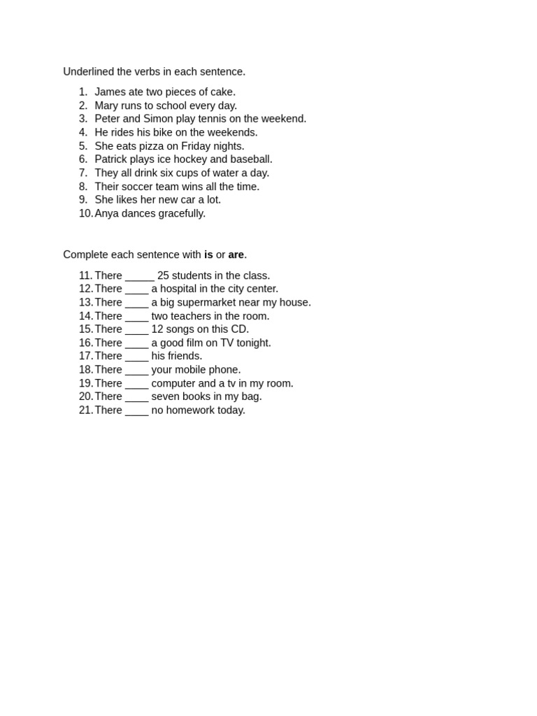 Underlined The Verbs in Each Sentence | PDF