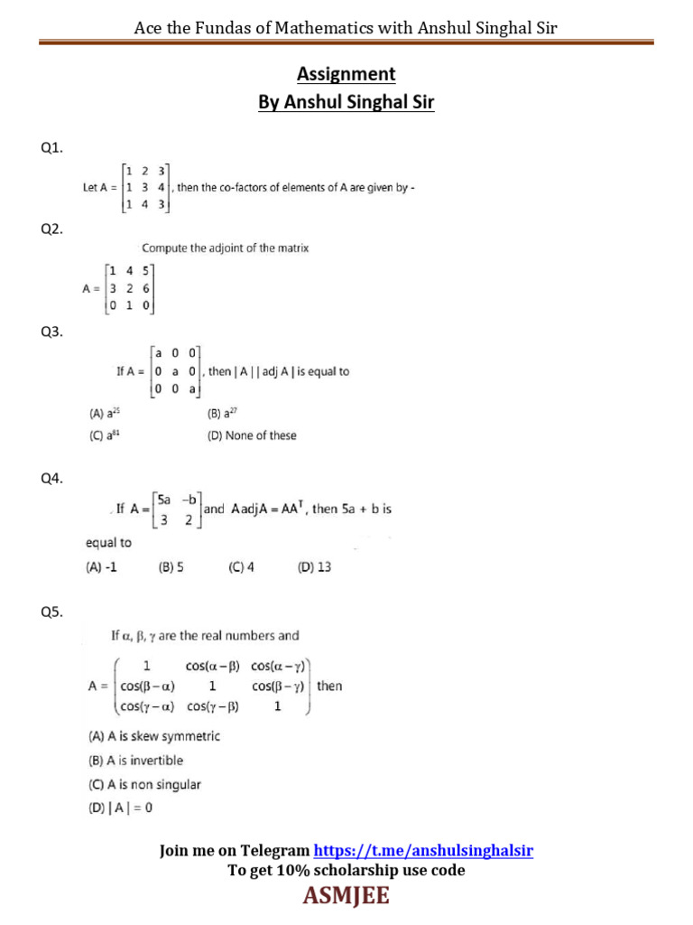 Matrices Assignment 7 1703229913920 | PDF Matrices Assignment 7 1703229913920 | PDF