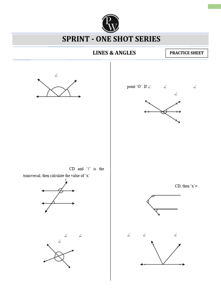 Practice Sheet - Lines & Angles - SPRINT-ONE SHORT - Dimple Mam - Rohit ...