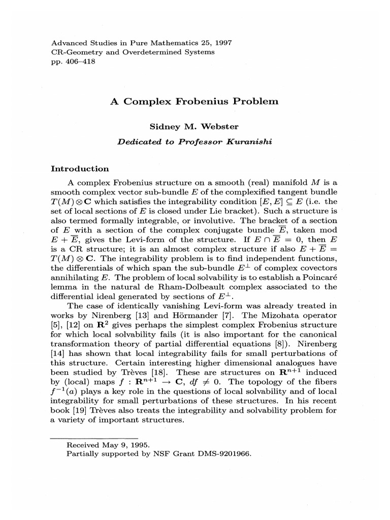 A Complex Frobenius Problem: Sidney M. Webster | PDF