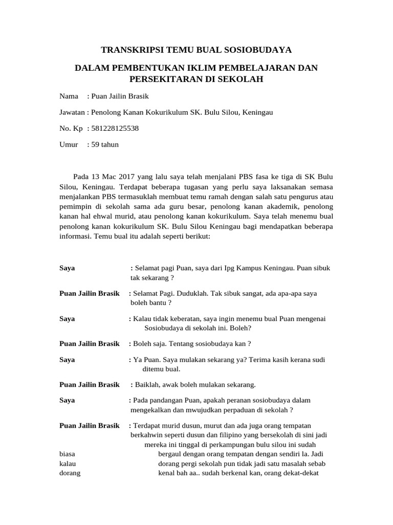 Skrip Temu Bual Sosiobudaya | PDF