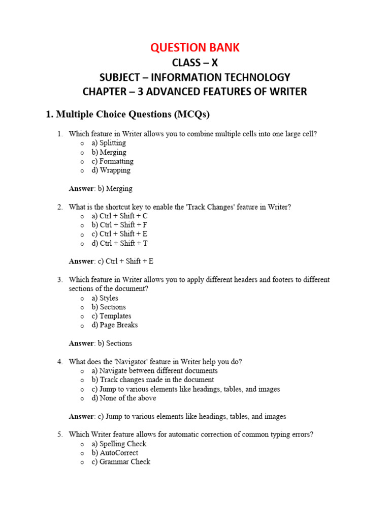 Class X Question Bank Information Technology Chapter - 3 | PDF