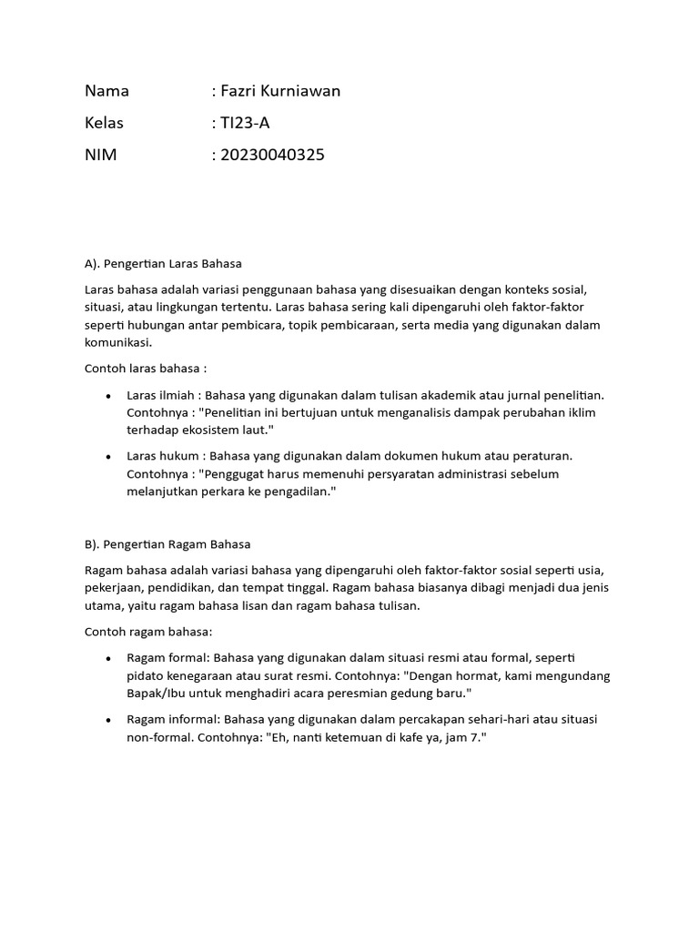 Fazri Kurniawan Bahasa Indonesia Dan Budaya Sesi 2 | PDF