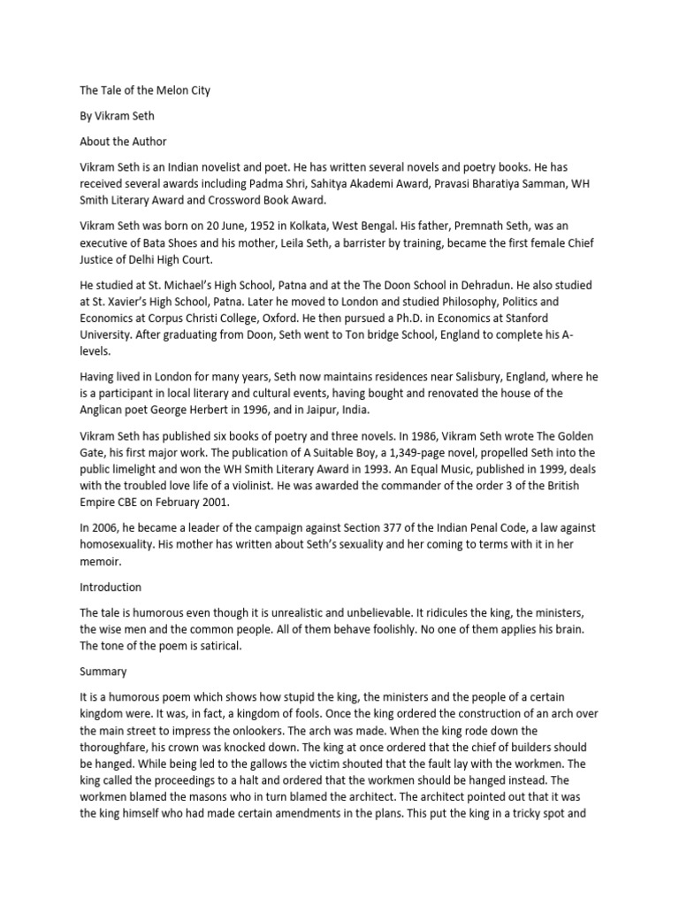 Vikram Seth's The Tale of Melon City | PDF