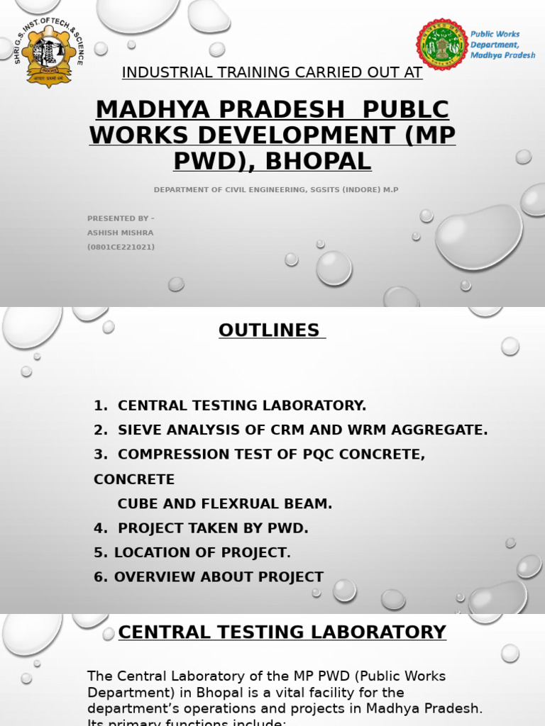 Madhya Pradesh Publc Works Development (MP PWD), Bhopal: Industrial Training Carried Out at | PDF