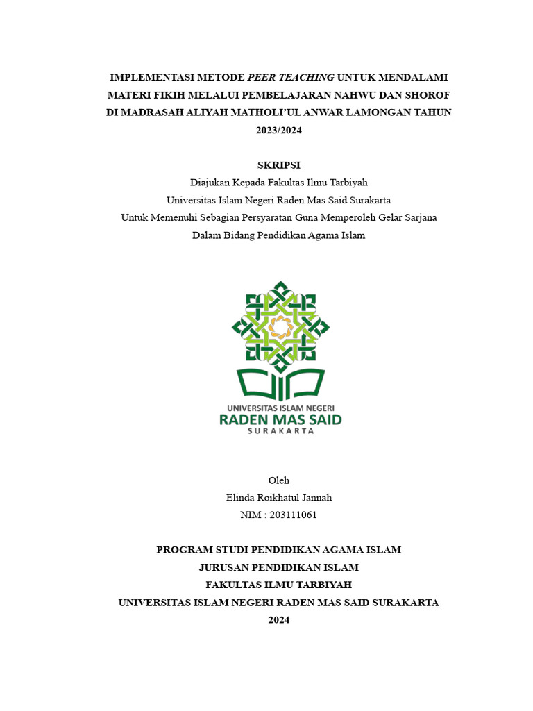 Implementasi Metode Peer Teaching Dalam Pembelajaran PAI | PDF