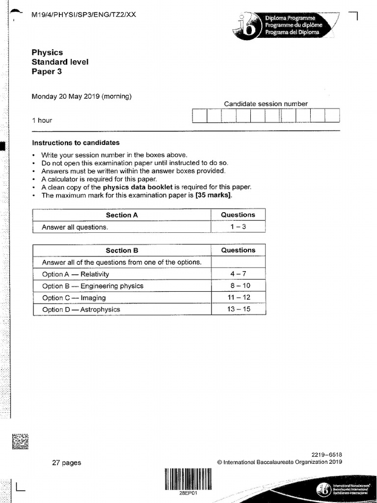 m19 4 Physi p3 SL Tz2 | PDF