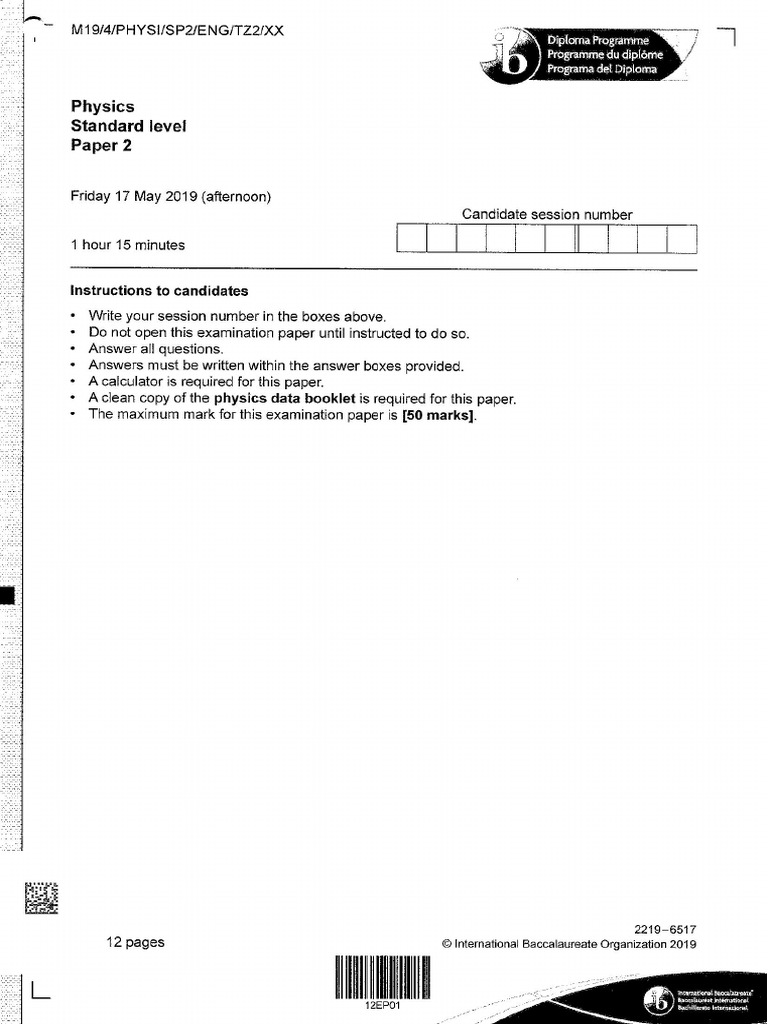 m19 4 Physi p2 SL Tz2 | PDF
