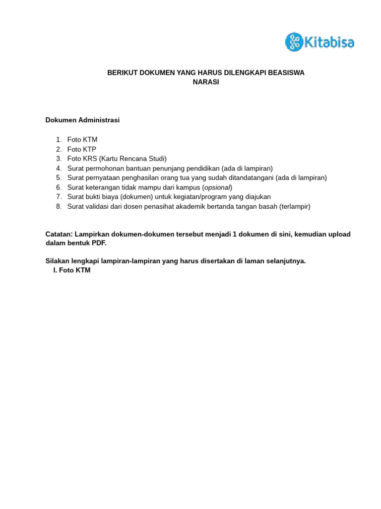 Lampiran Dokumen Beasiswa Narasi - Penunjang Pendidikan | PDF