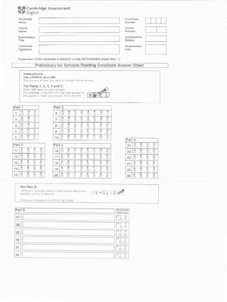 Answer Sheet Preliminary | PDF