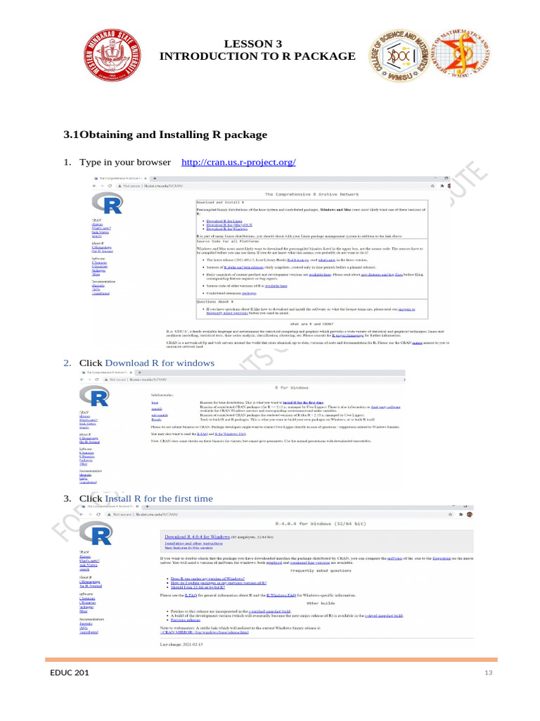 LESSON 3 EDUC 201 R Package Edited | PDF