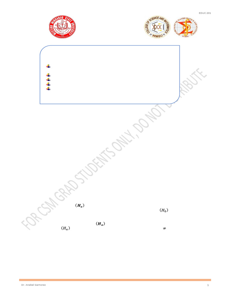 Lesson 6 Educ 201 Hypothesis Testing | PDF