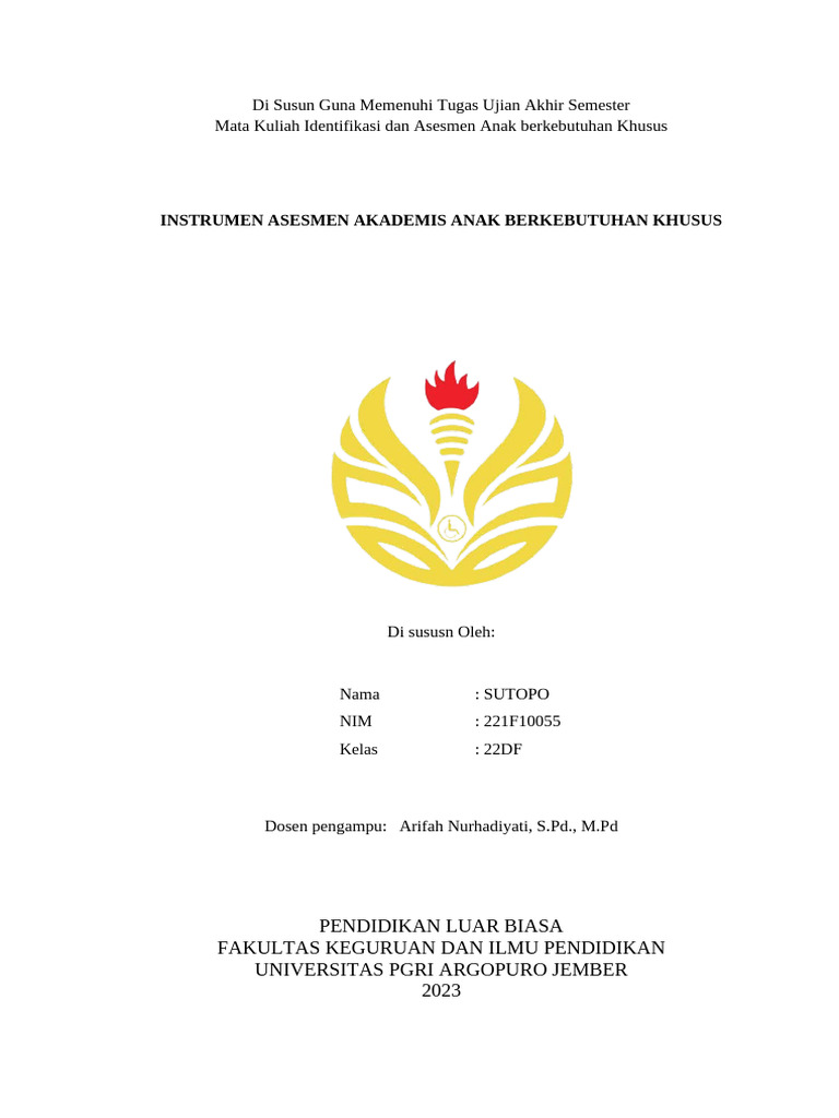 Tugas Mata Kuliah Identifikasi Dan Asesmen ABK | PDF