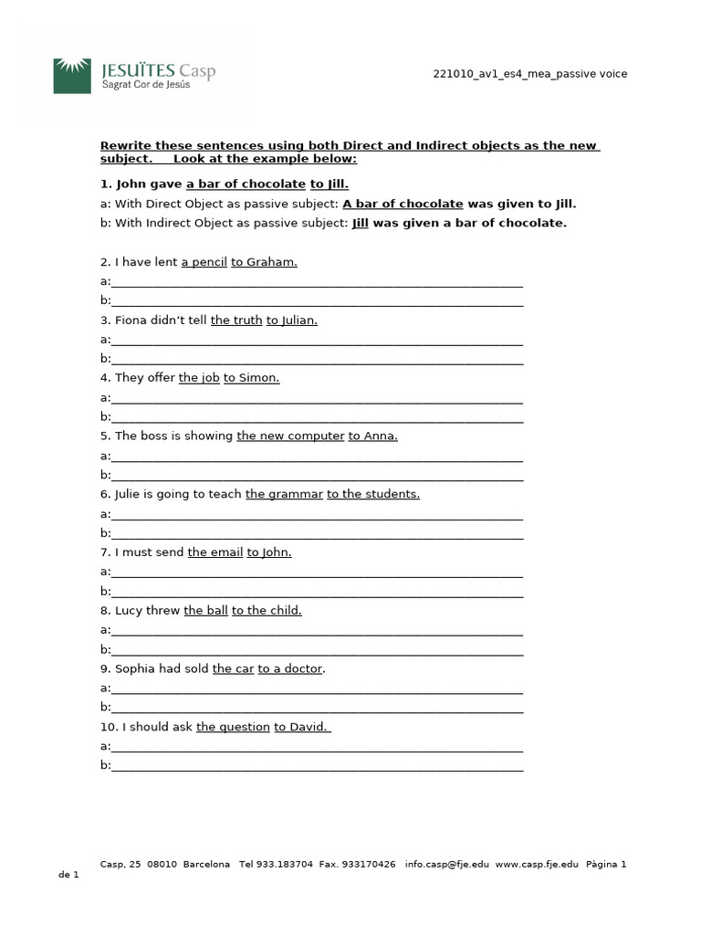 Passive With 2 Objects Worksheet | PDF