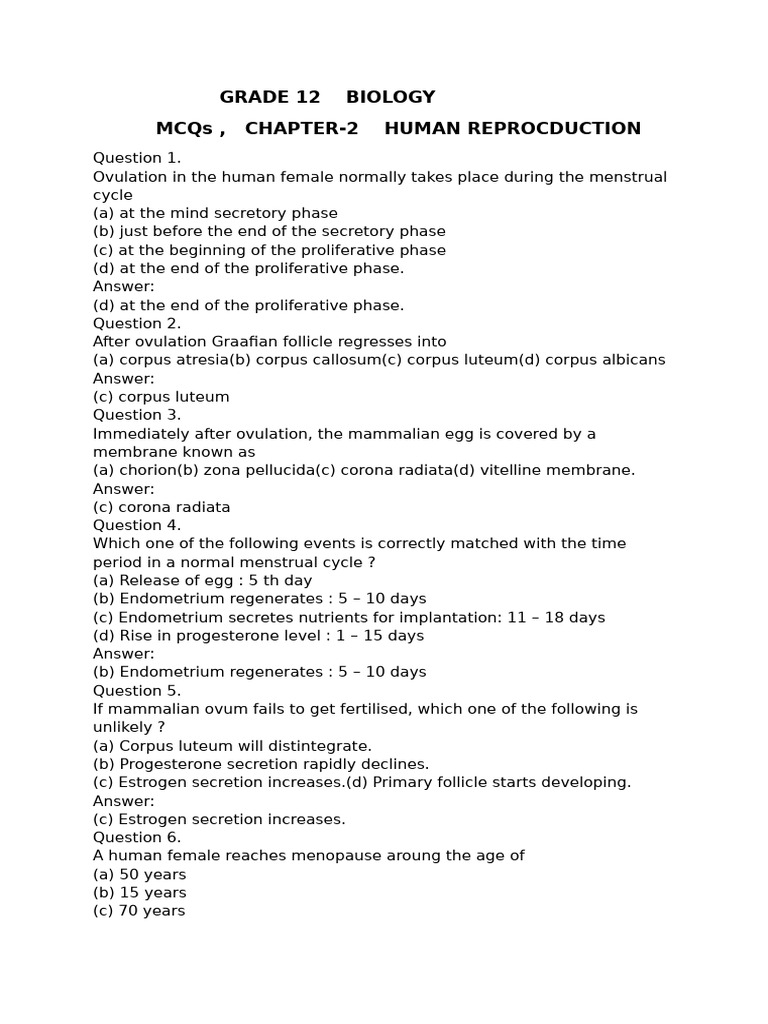 MCQS, Ch2, Human Rep | PDF