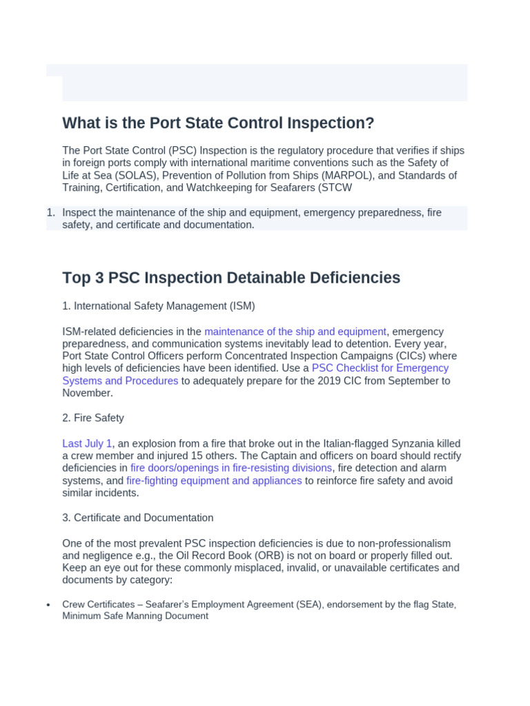 PSC Inspection | PDF
