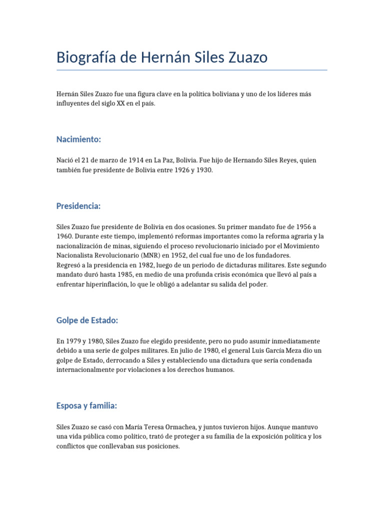 Biografía - de - Hernán - Siles - Zuazo 1 | PDF
