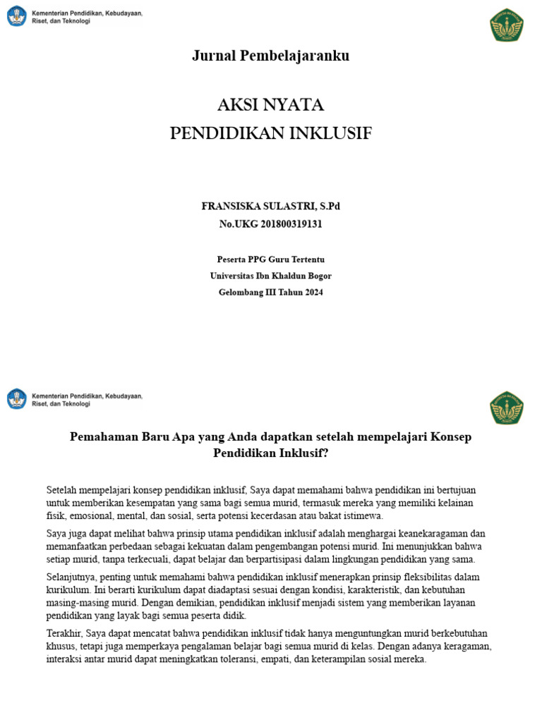 Jurnal Pembelajaran Inklusif | PDF