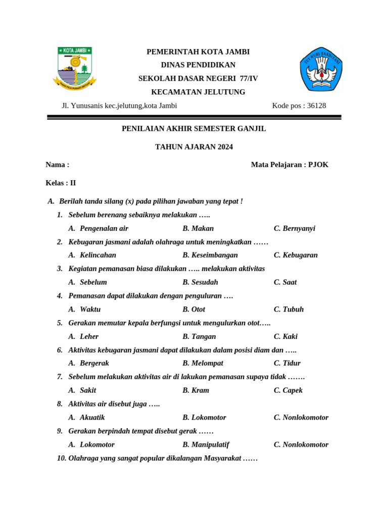 Soal Pjok Kelas 2 | PDF