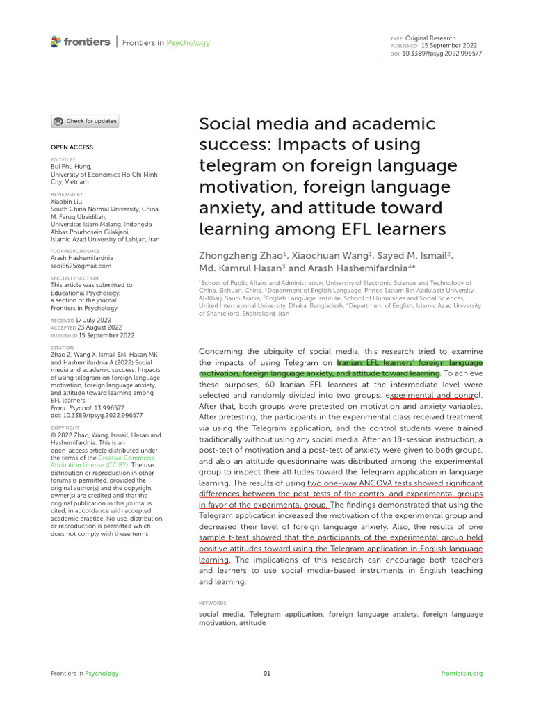 Social Media and Academic Success: Impacts of Using Telegram On Foreign Language Motivation ...