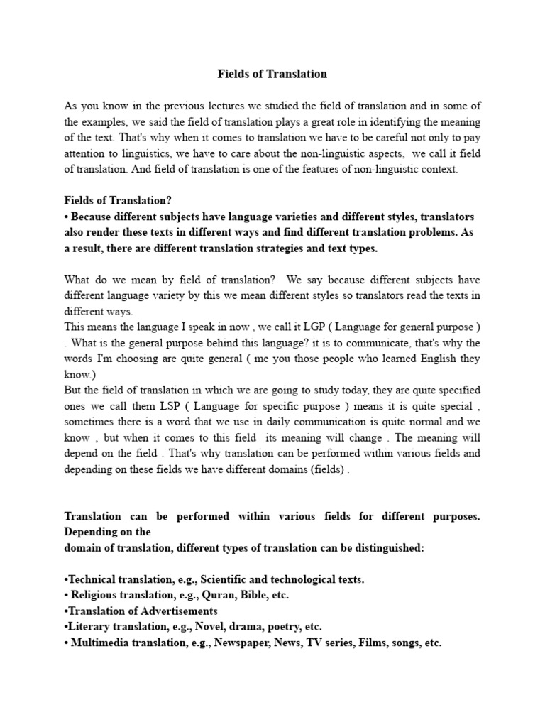 Translation 8 Fields of Translation | PDF