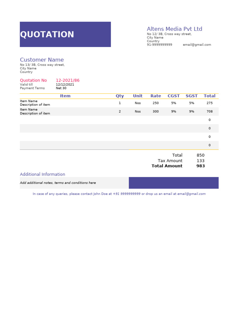 Small Business Quotation With GST | PDF