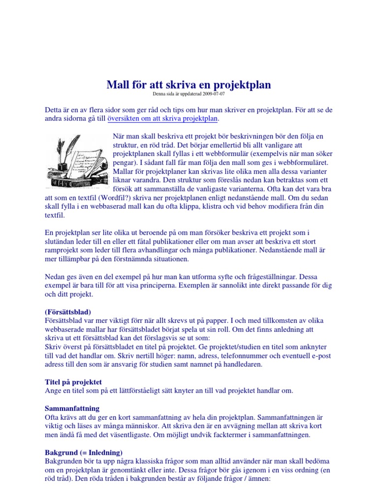 Mall för att skriva en projektplan