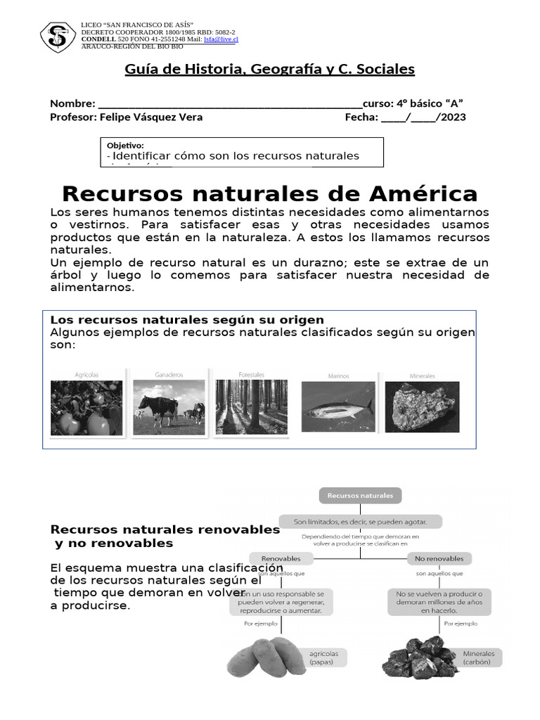 Historia 4° Guía Cómo Son Los Recursos Naturales de América | PDF ...
