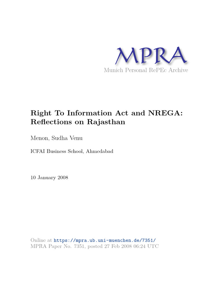 Right To Information Act and NREGA | PDF