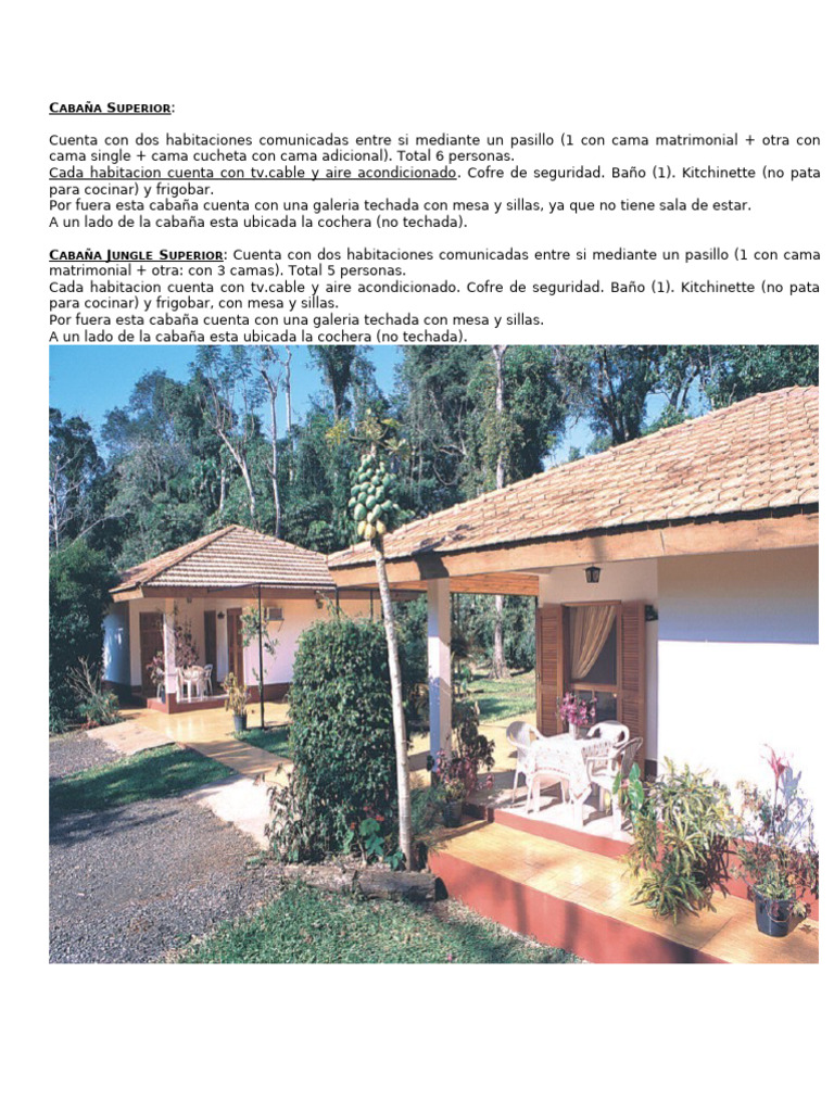 FOTOS Y COMODIDADES CABAÑAS | PDF