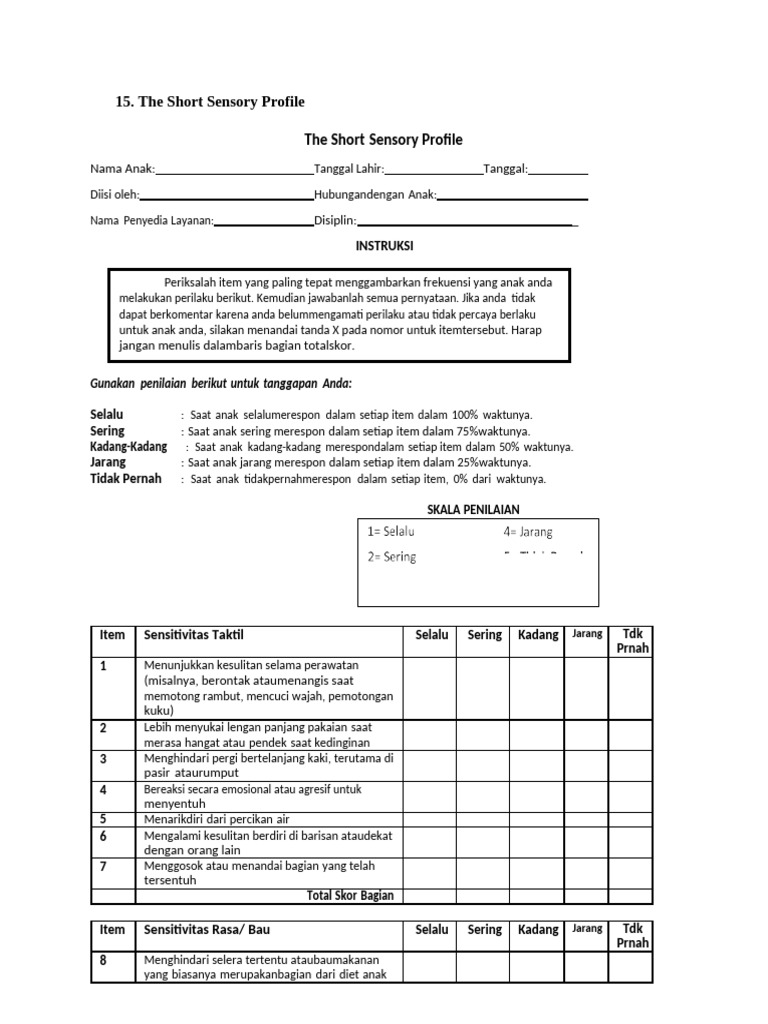 The Short Sensory Profile | PDF