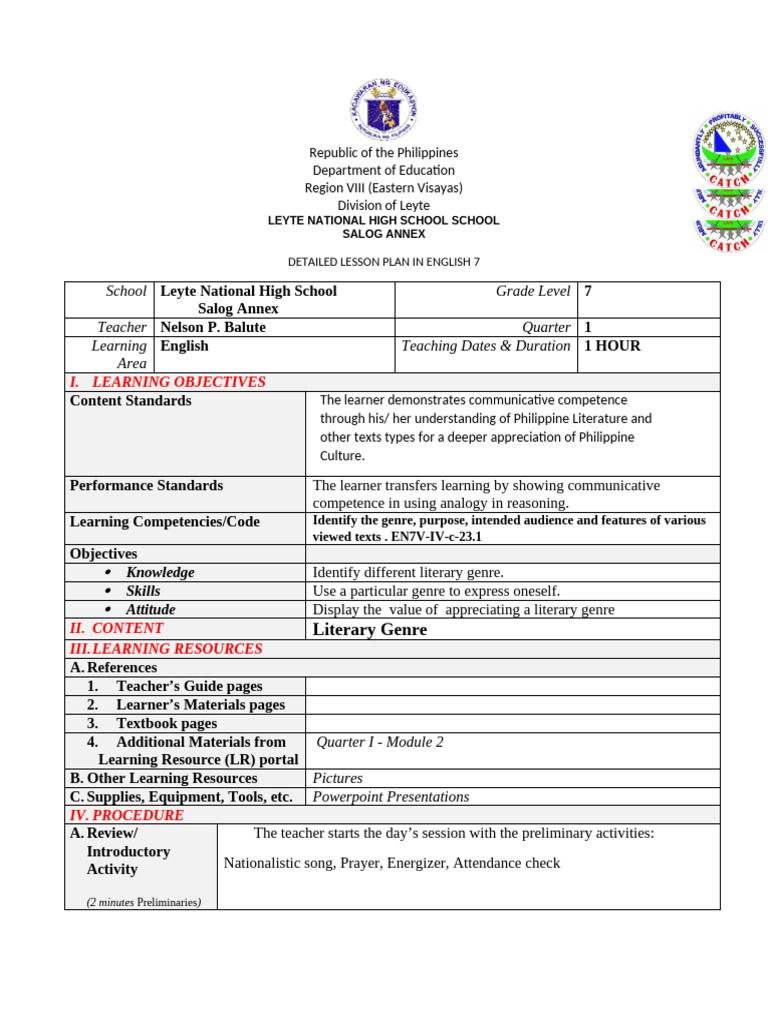 Lesson Plan - Grade 7 | PDF