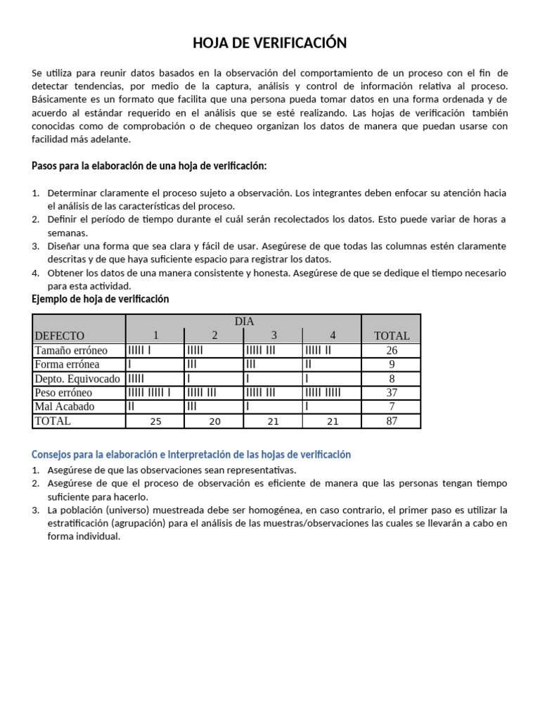 Ejemplo Hoja de Verificacion | PDF