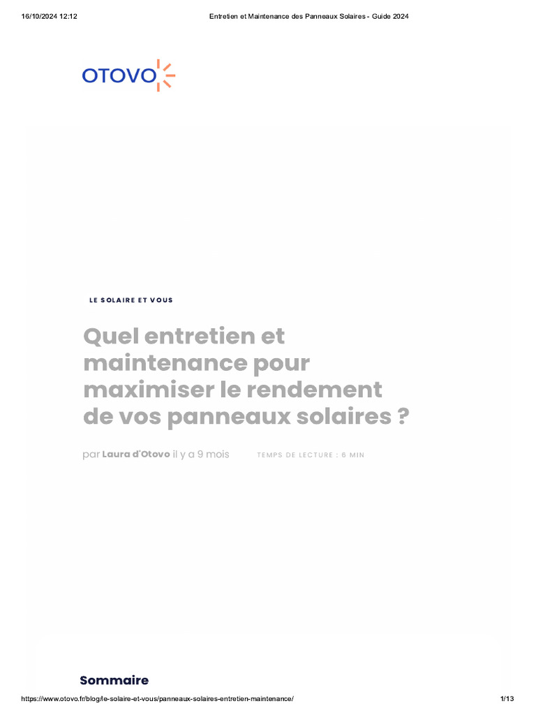 Entretien Et Maintenance Des Panneaux Solaires - Guide 2024 | PDF