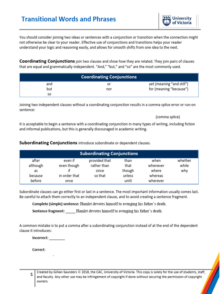 Transitional Words & Phrases | PDF