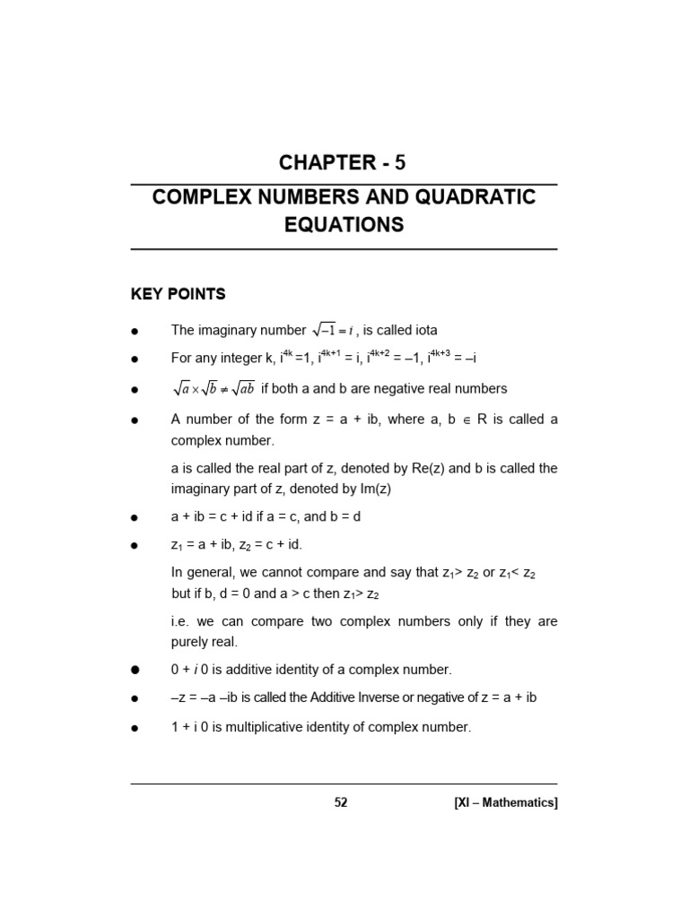 11 Maths Complex Numbers and Quadratic Equations Notes Assignments | PDF