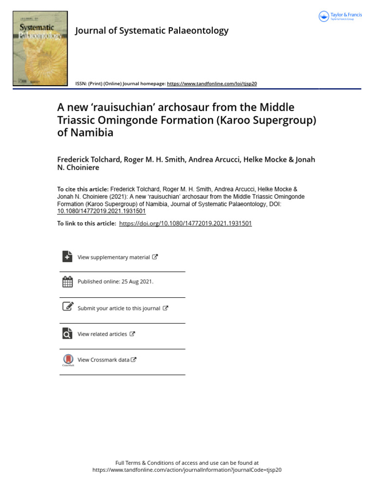 Tolchard Et Al. 2021 A New Rauisuchian Archosaur From The Middle ...