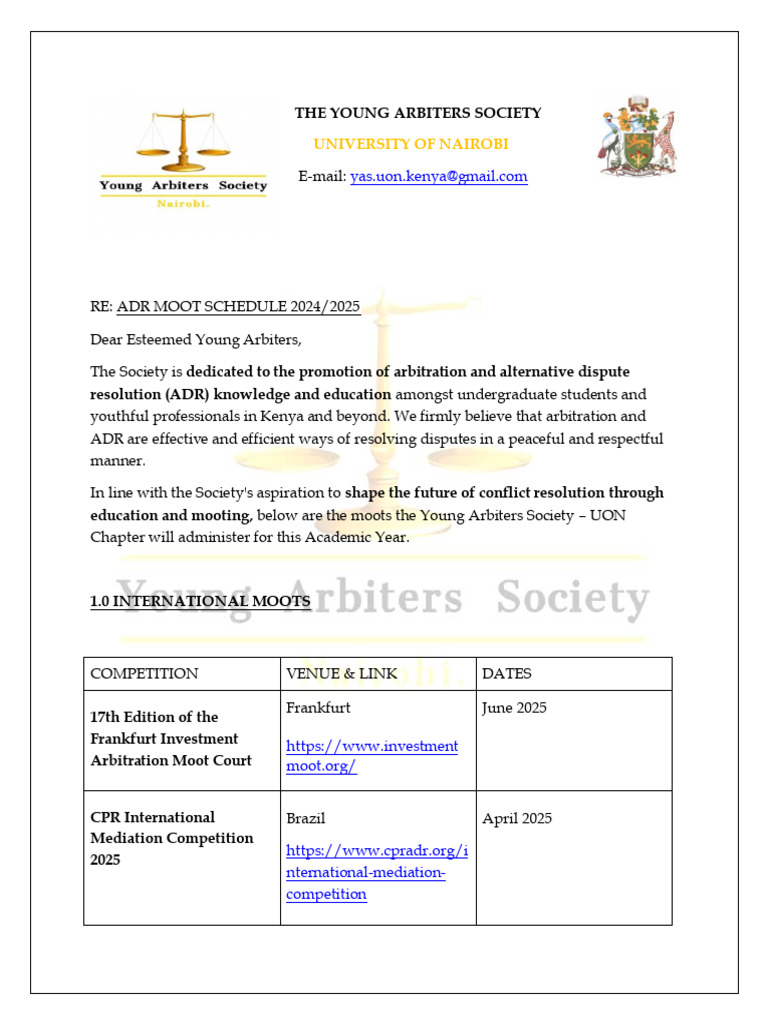 Yas 2024 - 25 Adr Moot Schedule | PDF | Alternative Dispute Resolution | Arbitration