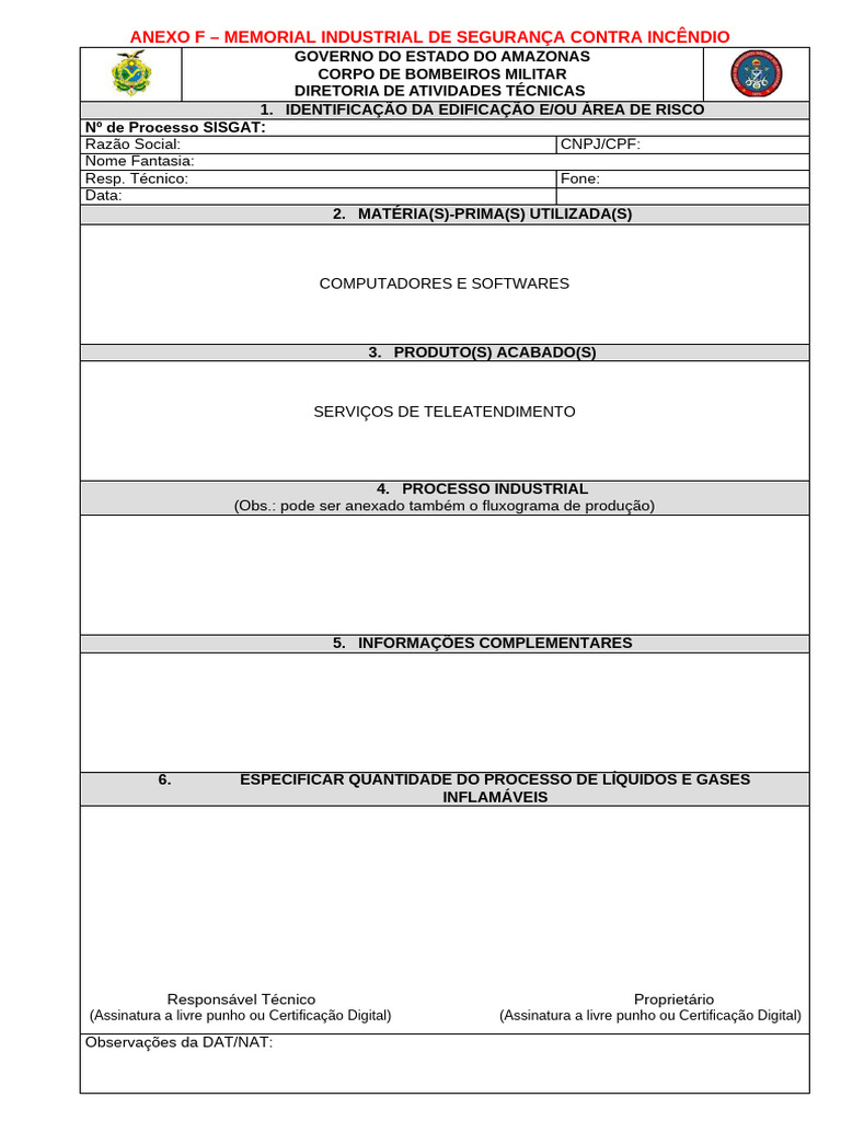 Anexo F - Memorial Industrial de Segurança Contra Incêndio | PDF