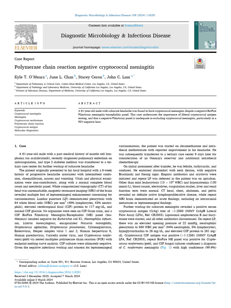 Polymerase Chain Reaction Negative Crypt 2024 Diagnostic Microbiology and in | PDF