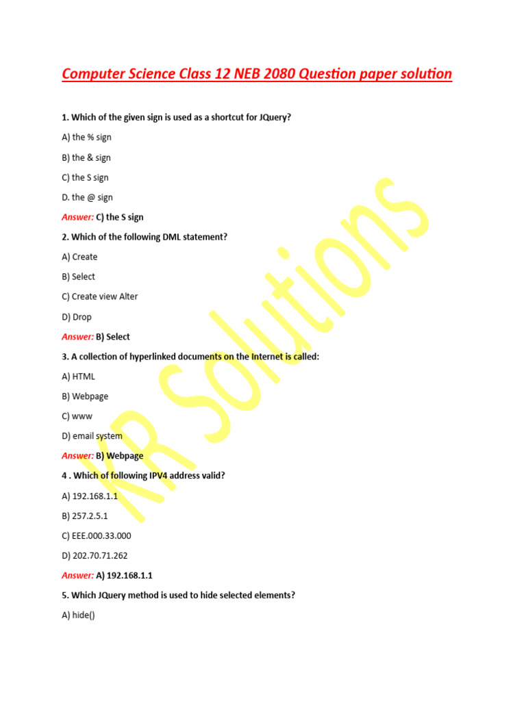 Computer Final Exam Questions Solution | PDF